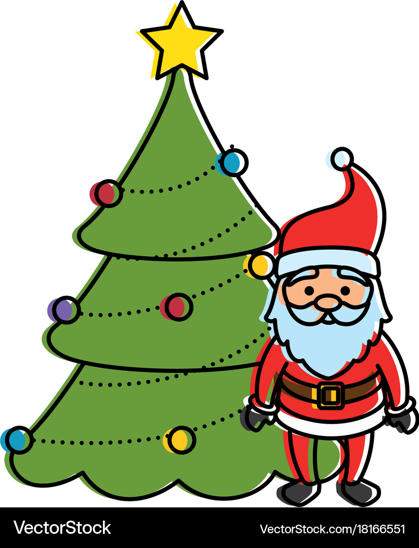Merry christmas pine tree with santa claus Vector Image