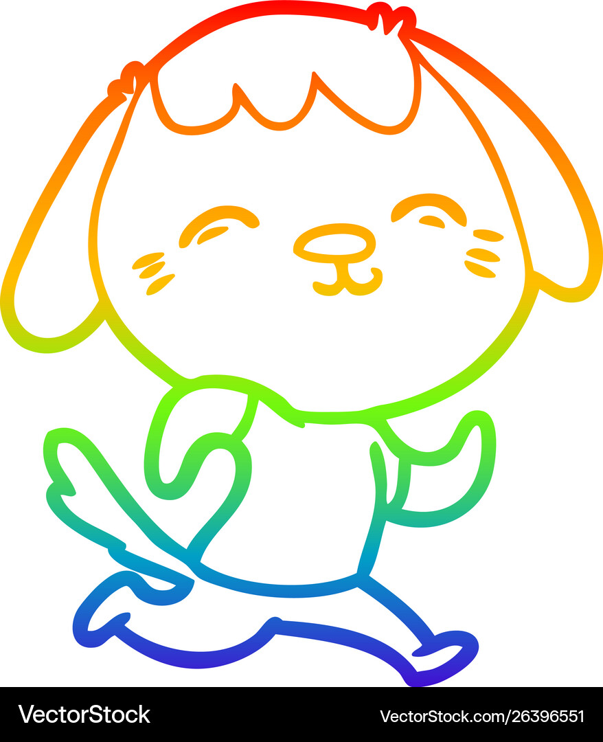 Rainbow gradient line drawing happy cartoon dog Vector Image