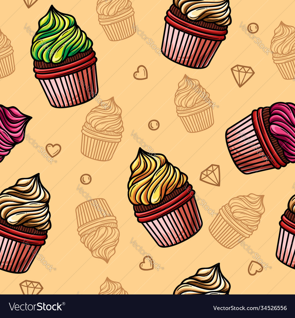 Cupcakes seamless pattern image Royalty Free Vector Image