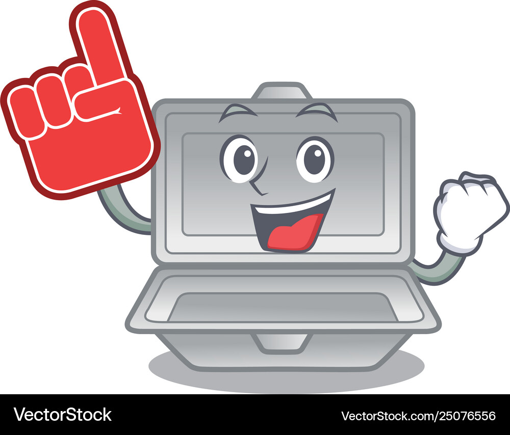 Foam finger cartoon open styrofoam above table Vector Image