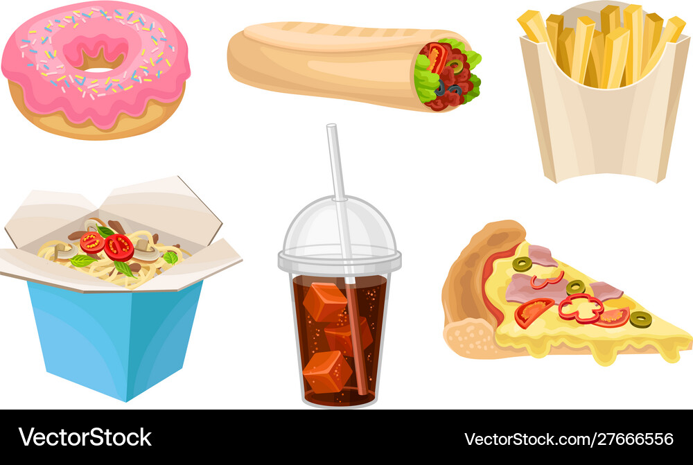 Junk food set fast Royalty Free Vector Image - VectorStock