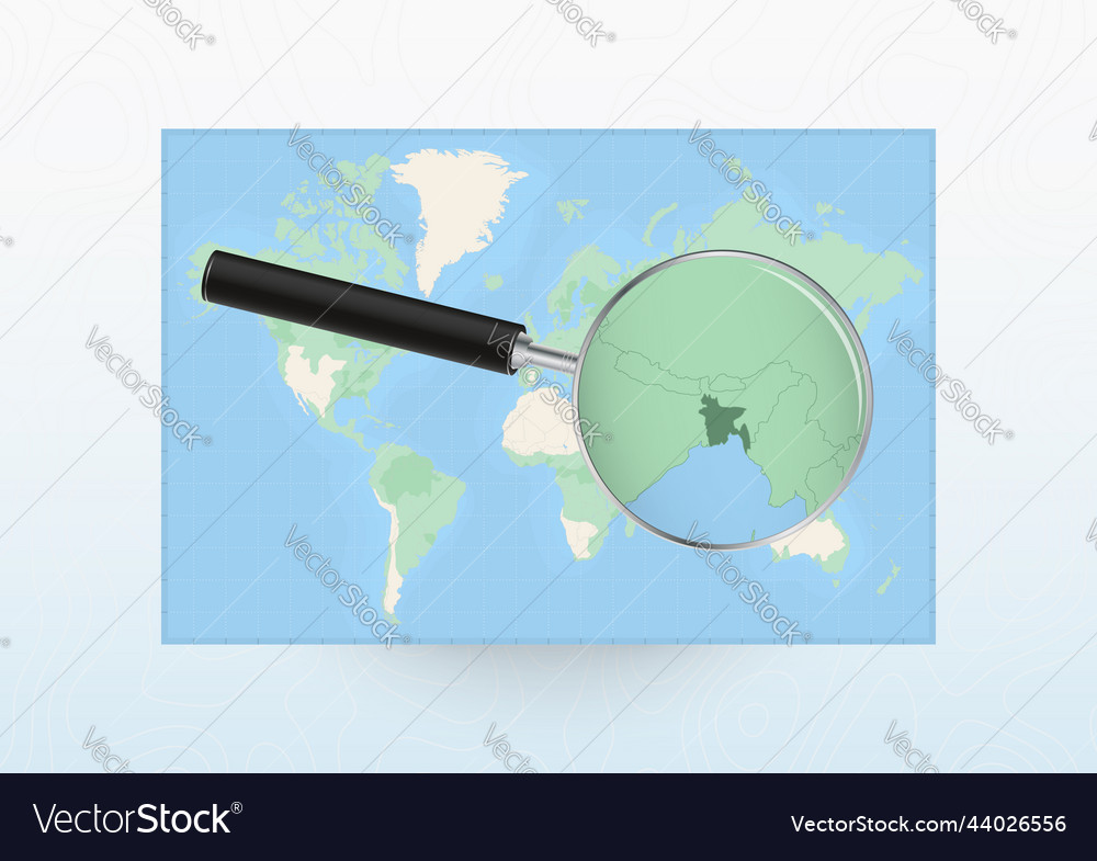 Map of the world with a magnifying glass aimed Vector Image