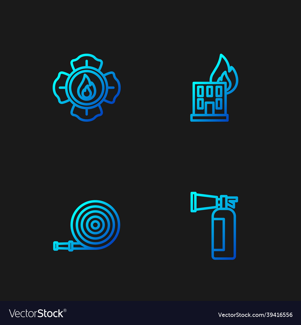 Set line fire extinguisher hose reel firefighter Vector Image