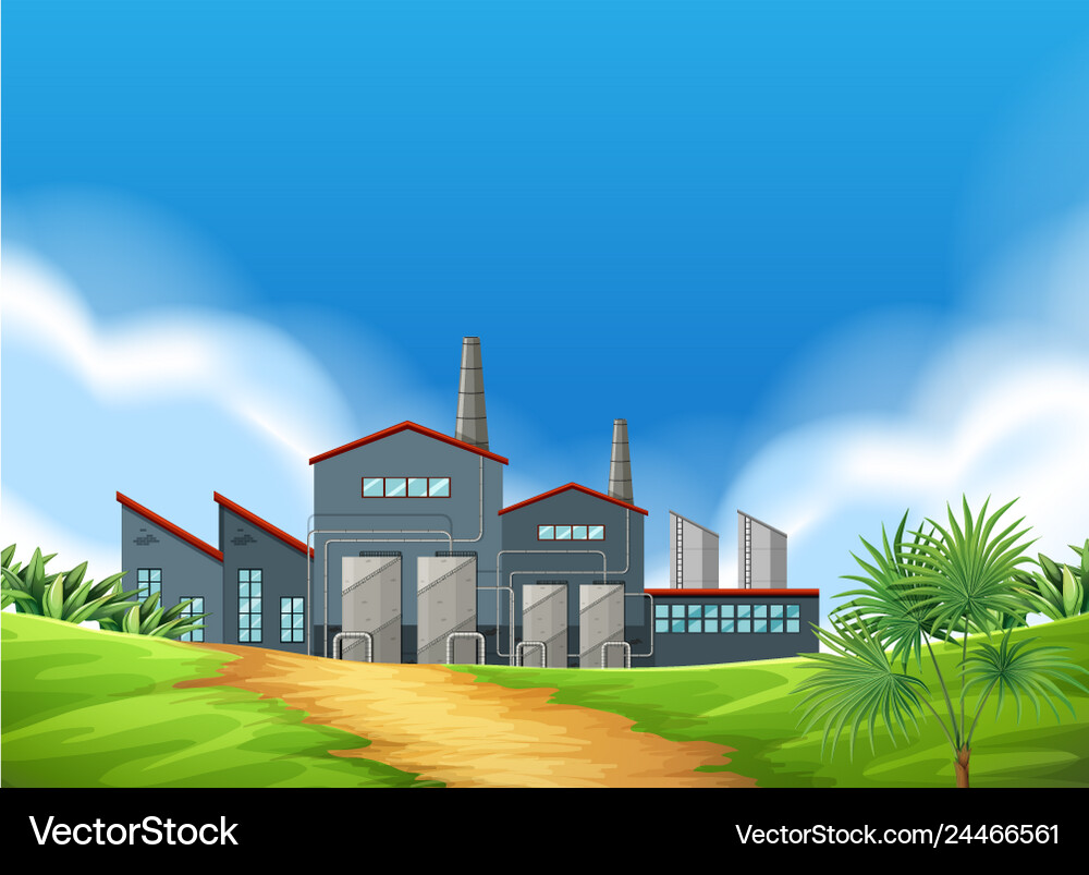 A factory scene in nature Royalty Free Vector Image