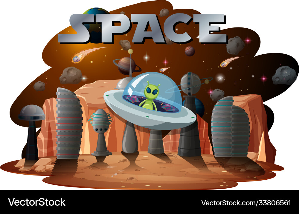 Alien in space scene Royalty Free Vector Image
