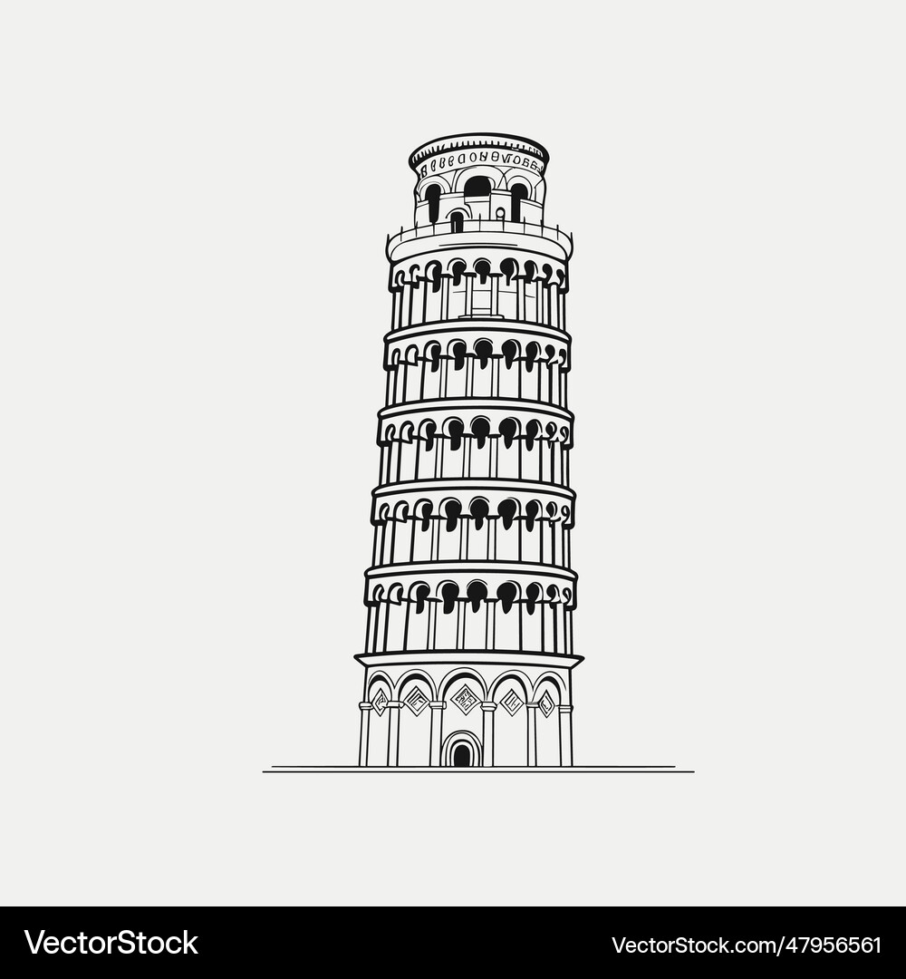 Leaning tower of pisa hand-drawn comic Royalty Free Vector