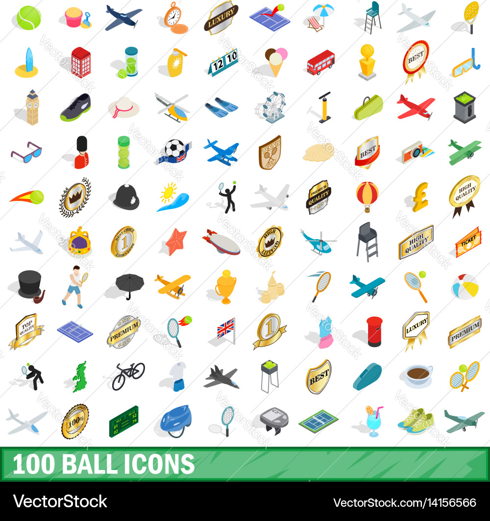 100 ball icons set isometric 3d style Royalty Free Vector