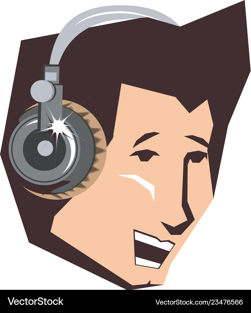 Head of young man with headphone Royalty Free Vector Image