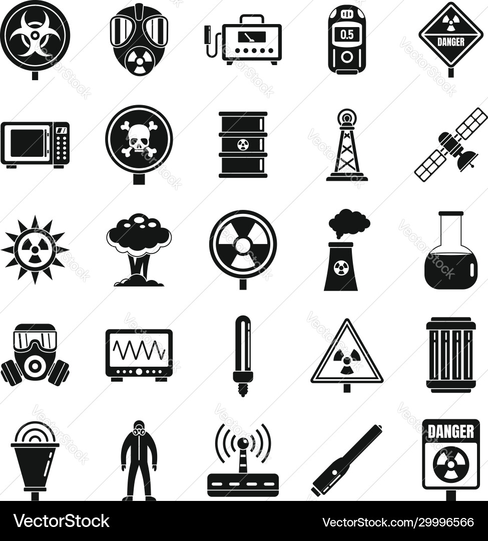 Radiation hazard icons set simple style Royalty Free Vector