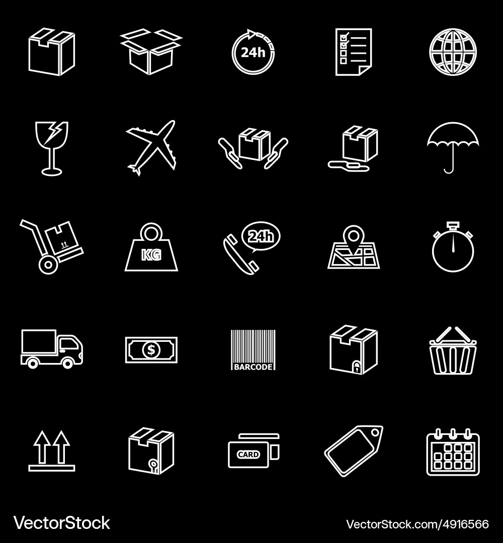 Shipping line icons on black background Royalty Free Vector