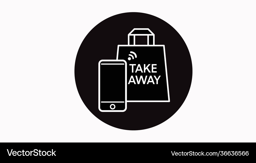 Take away bag icon with a mobile or sign Vector Image
