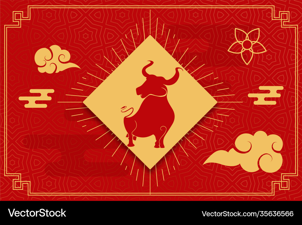 Traditional chinese red background ox Royalty Free Vector