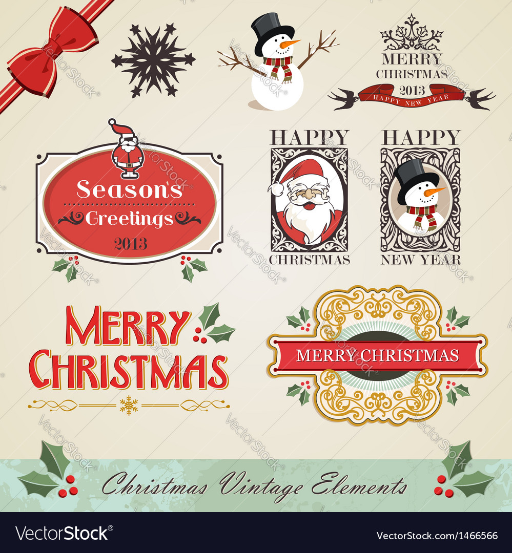 Vintage christmas elements set Royalty Free Vector Image
