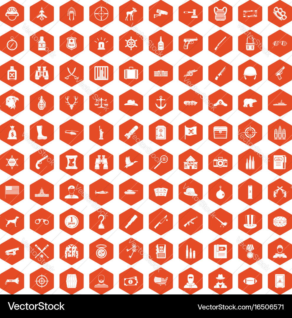 100 bullet icons hexagon orange Royalty Free Vector Image