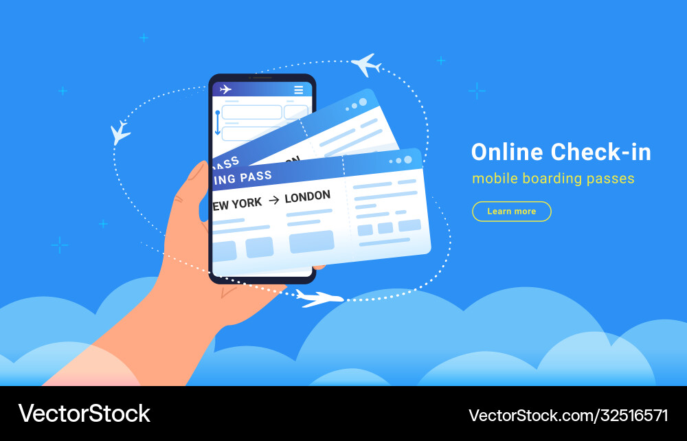 Boarding pass mobile add for online check-in and Vector Image
