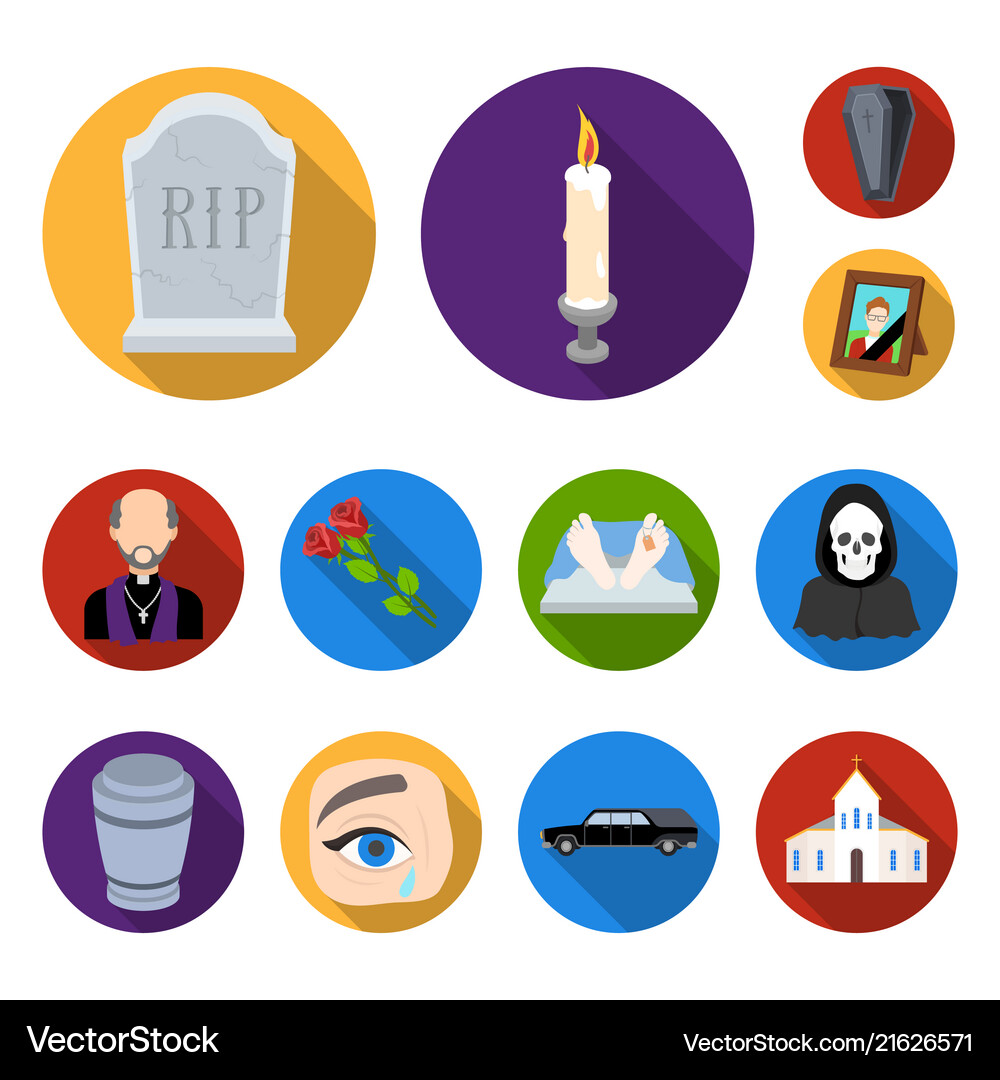 Funeral ceremony flat icons in set collection Vector Image