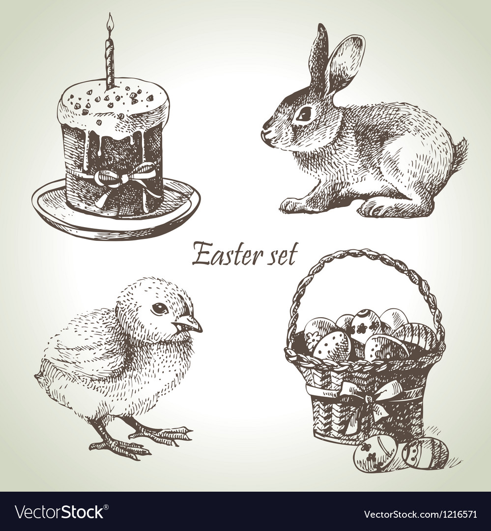 Hand drawn Easter set Royalty Free Vector Image