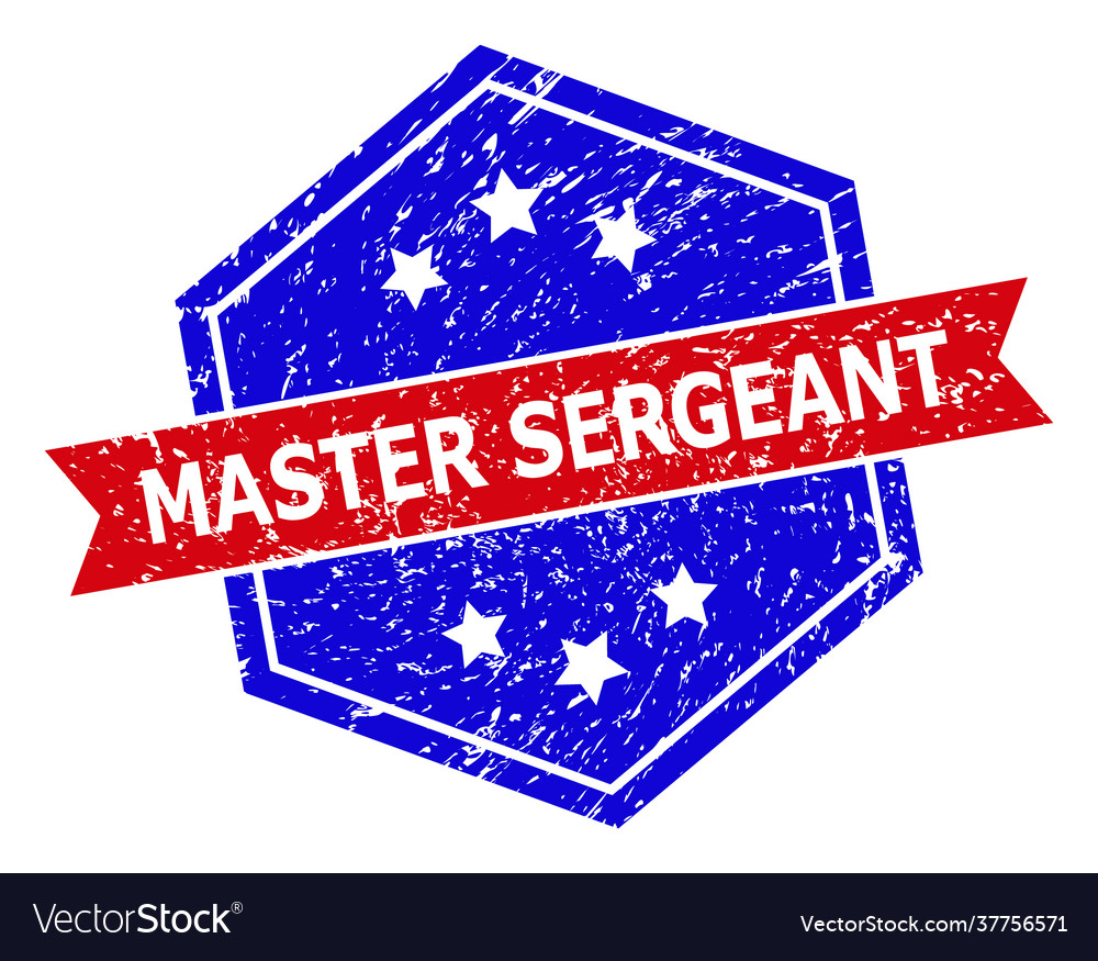 Hexagonal bicolor master sergeant stamp Royalty Free Vector