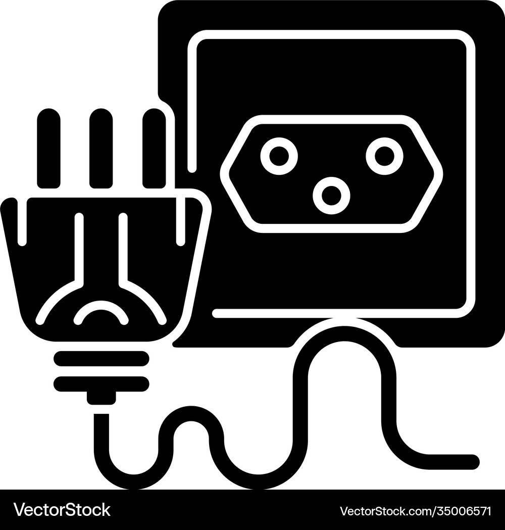 Industrial power plug in black glyph icon Vector Image