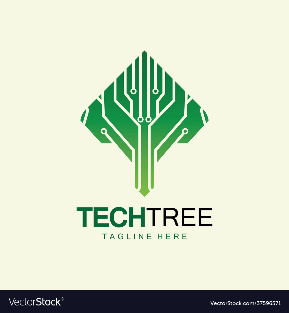 Tech tree logo conceptgreen network technology Vector Image