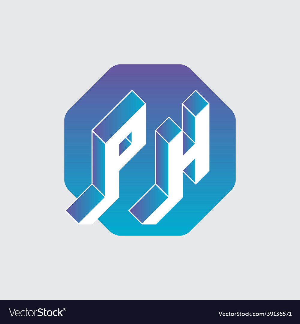 Three-dimension letters p and h on a hexagonal Vector Image