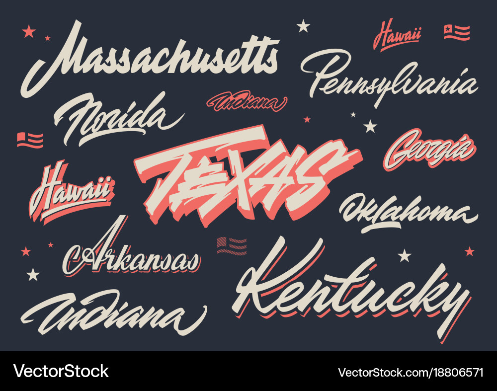 Usa states brush lettering Royalty Free Vector Image