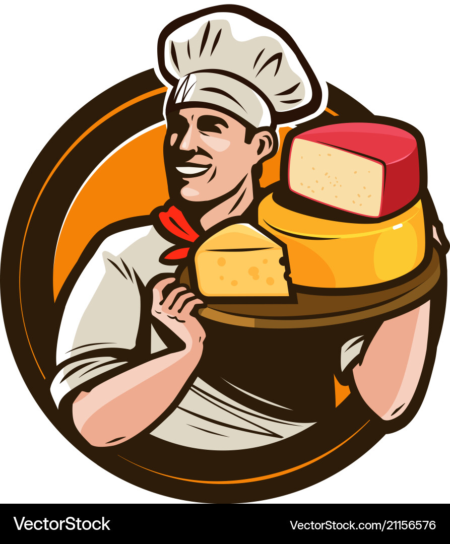 Chef holding a tray cheese food eating Royalty Free Vector