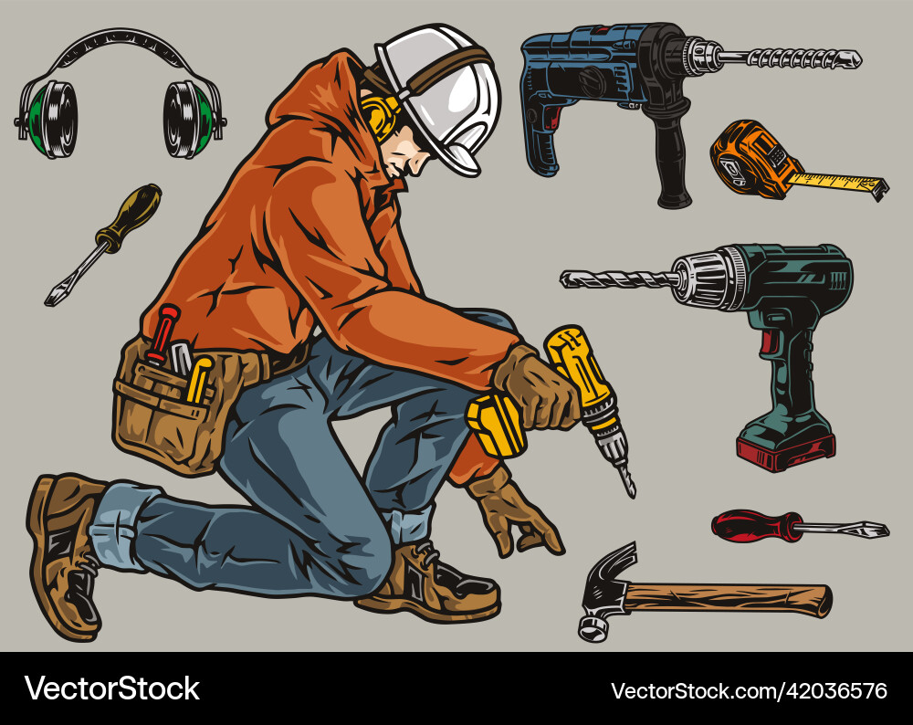 Floor covering installer and hand tools parts Vector Image