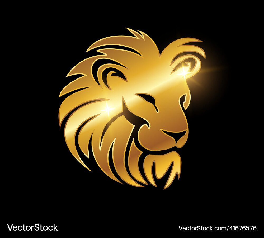 Golden lion head logo sign Royalty Free Vector Image