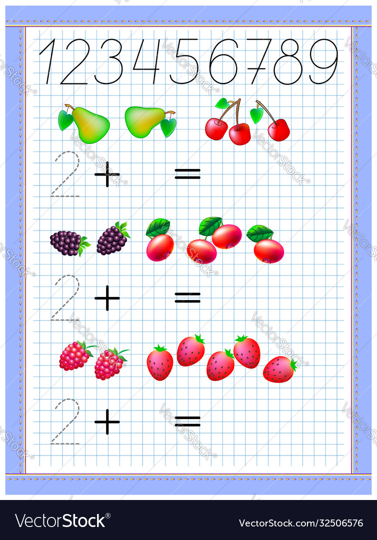 Math education for children exercises on addition Vector Image