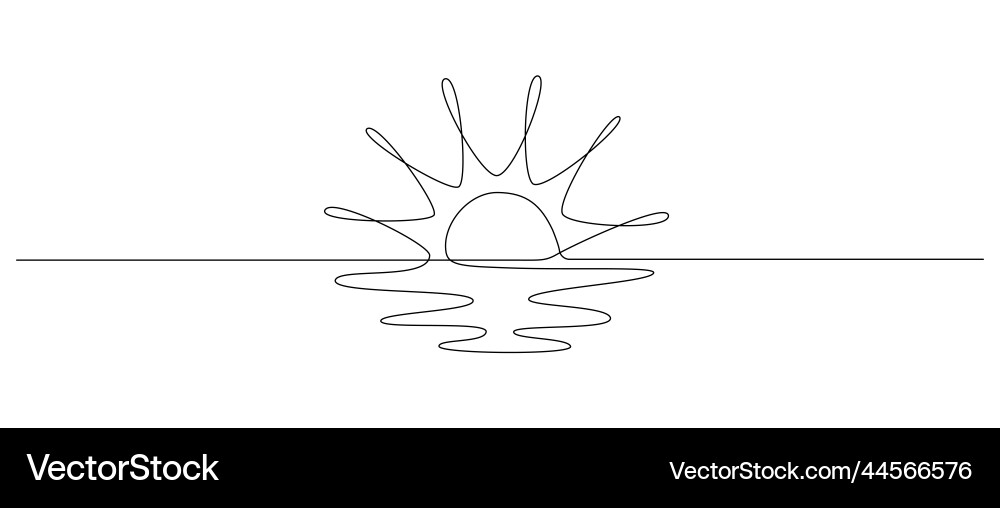 One continuous line drawing of sunny ocean view Vector Image