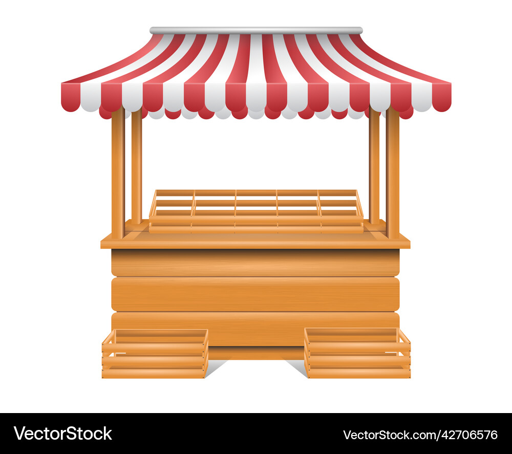 Realistic market stall fair booth with striped Vector Image