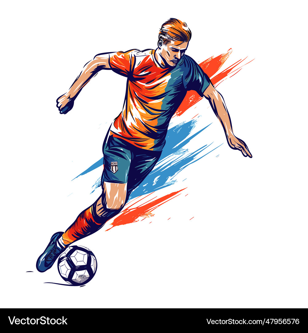 Soccer player hand-drawn comic football Royalty Free Vector