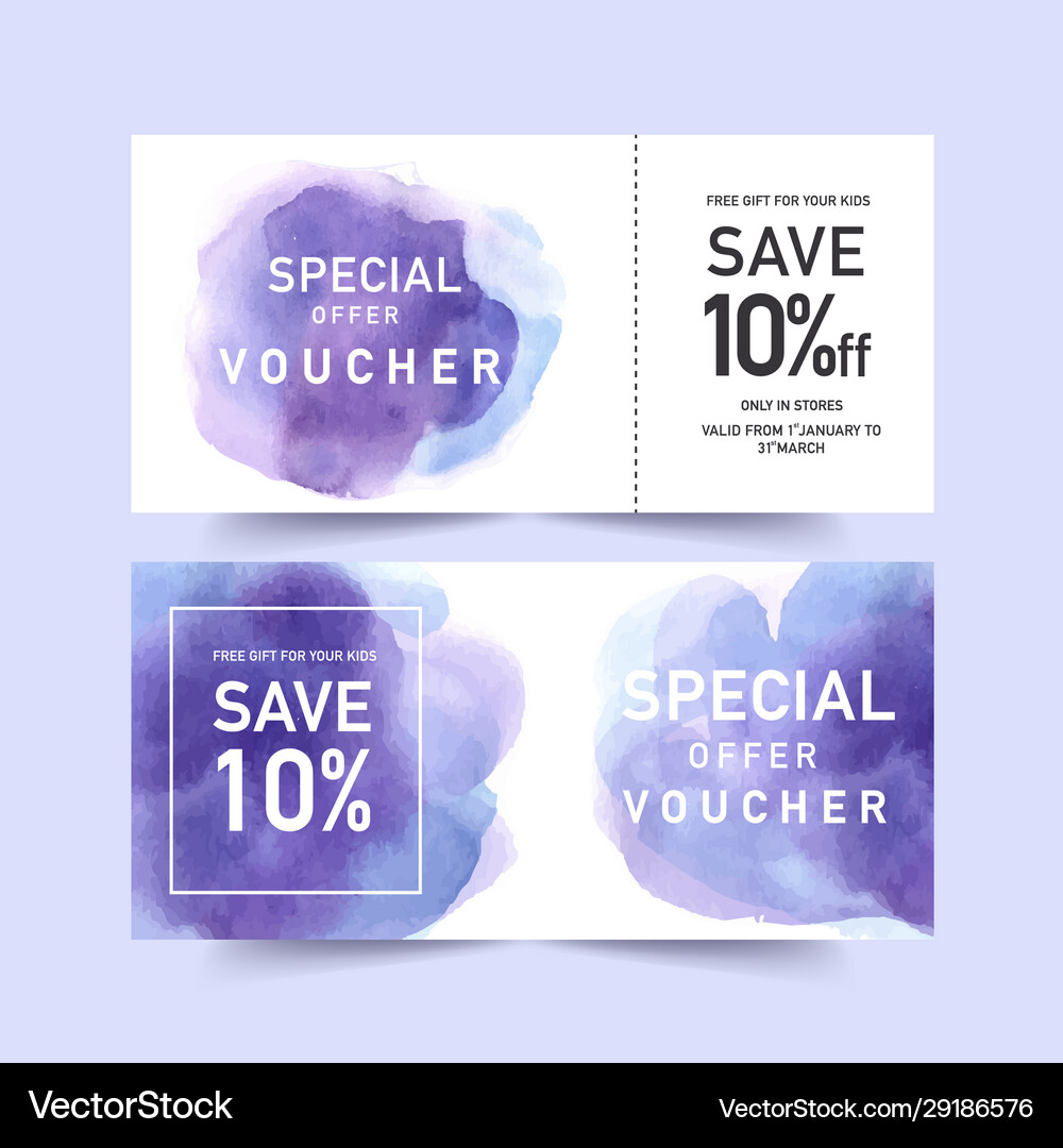 Splash color voucher design with blue purple Vector Image