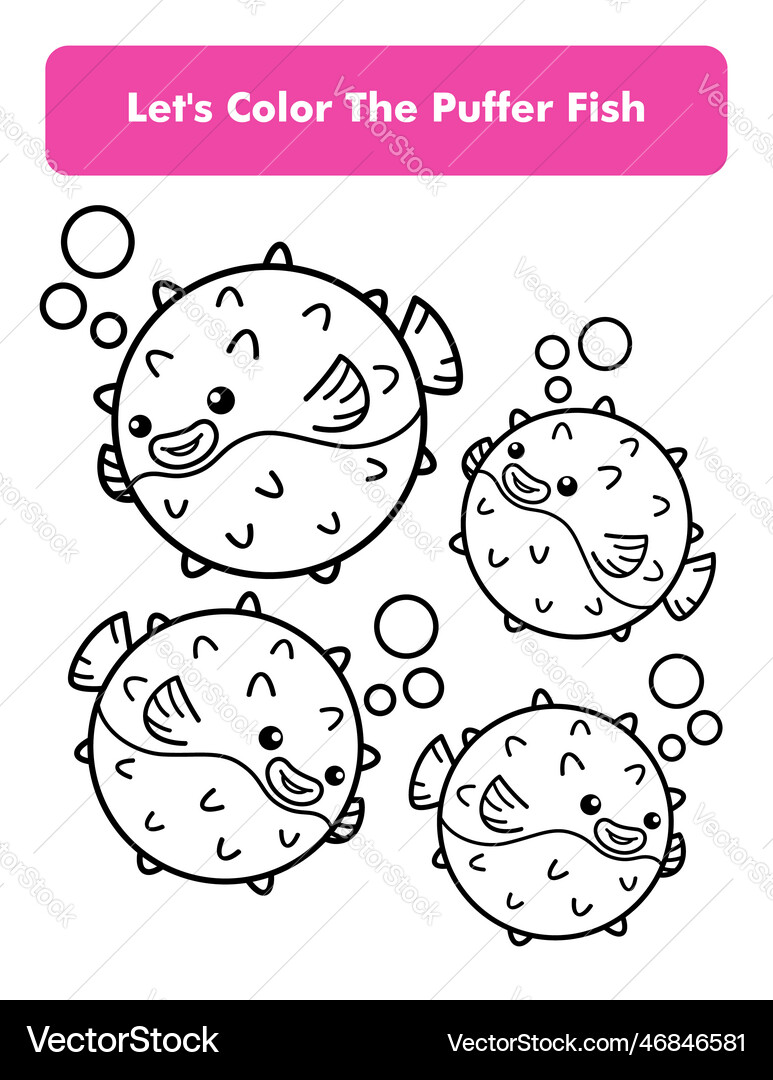 Cute Puffer Fish Coloring Page - Letter Size Vector Image