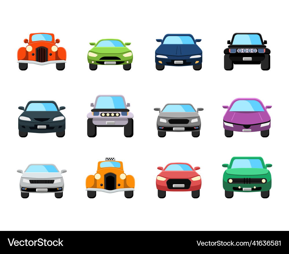 Front view of different kinds cars set Royalty Free Vector