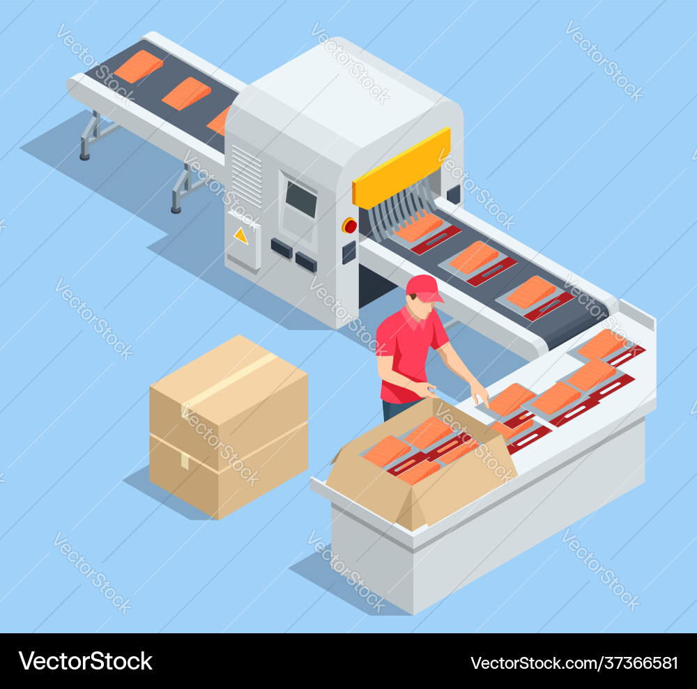 Isometric fish industry seafood production Vector Image