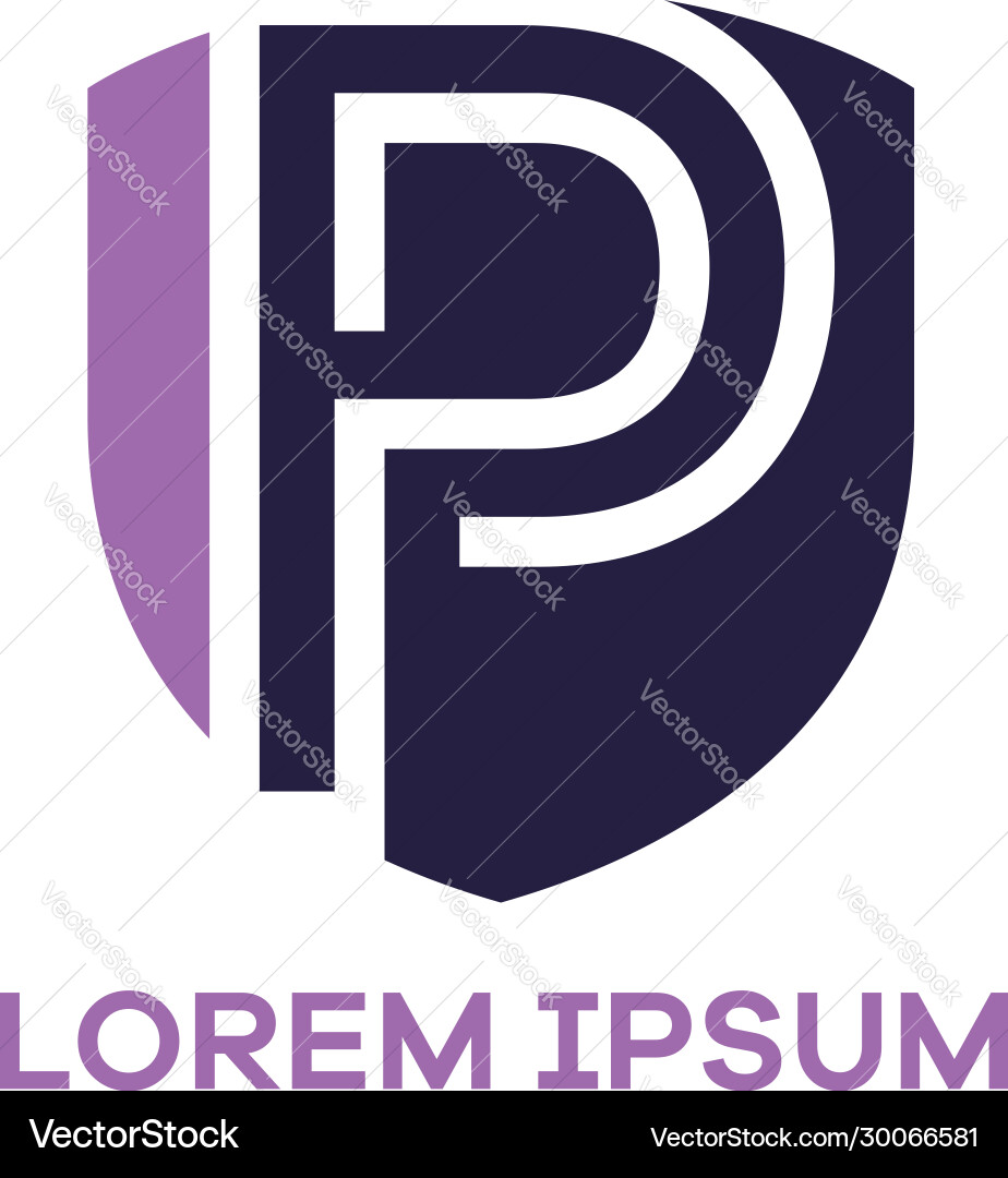 P letter logo design letter in shield Royalty Free Vector