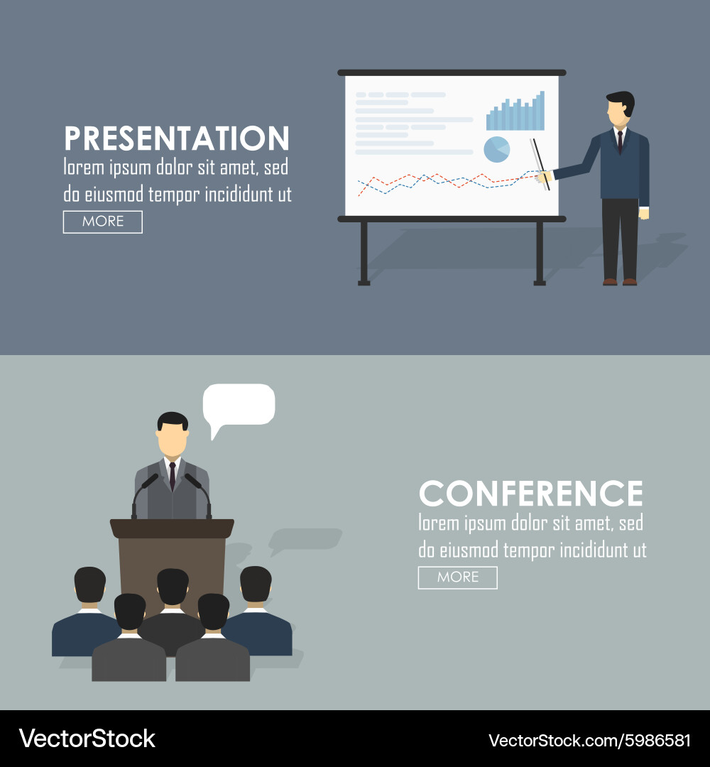 Public speaking flat icons set business Royalty Free Vector