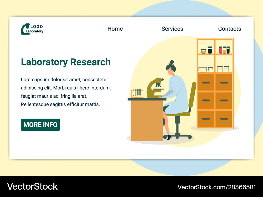 Scientist sits at table working with microscope Vector Image
