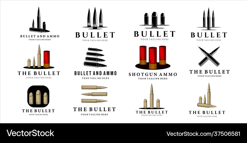 Set various bullet and ammo logo vintage Vector Image