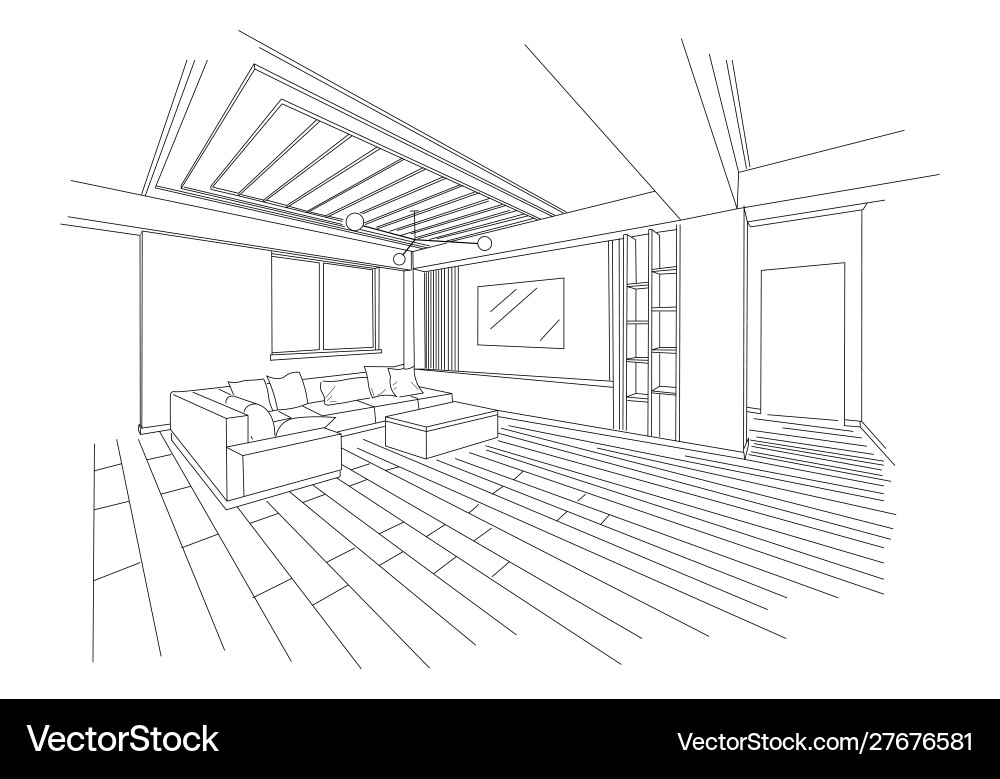 Three dimensional sketch a modern living room Vector Image