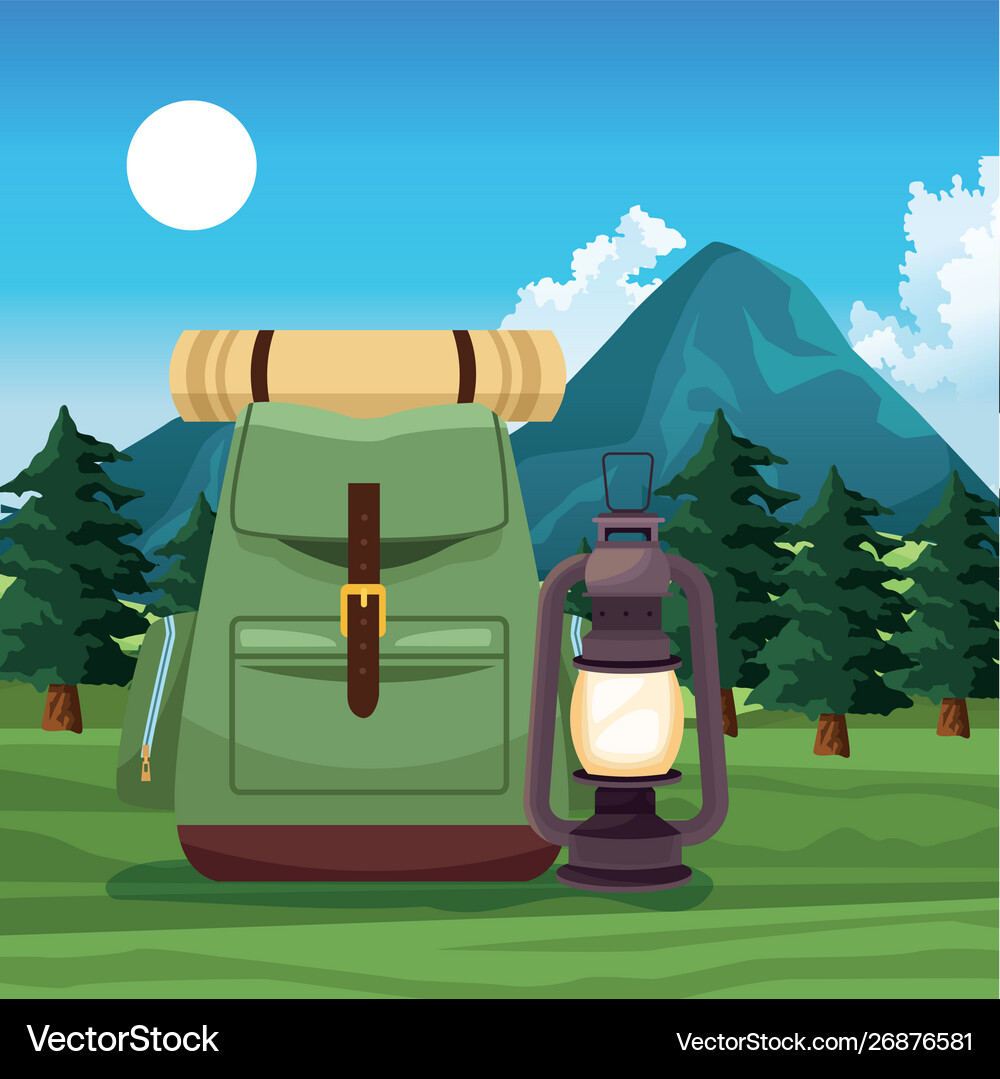Travel and adventure in with backpack Royalty Free Vector