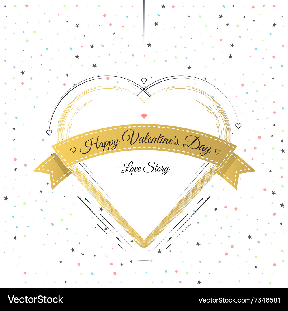 Valentines day card lettering gold frame Vector Image