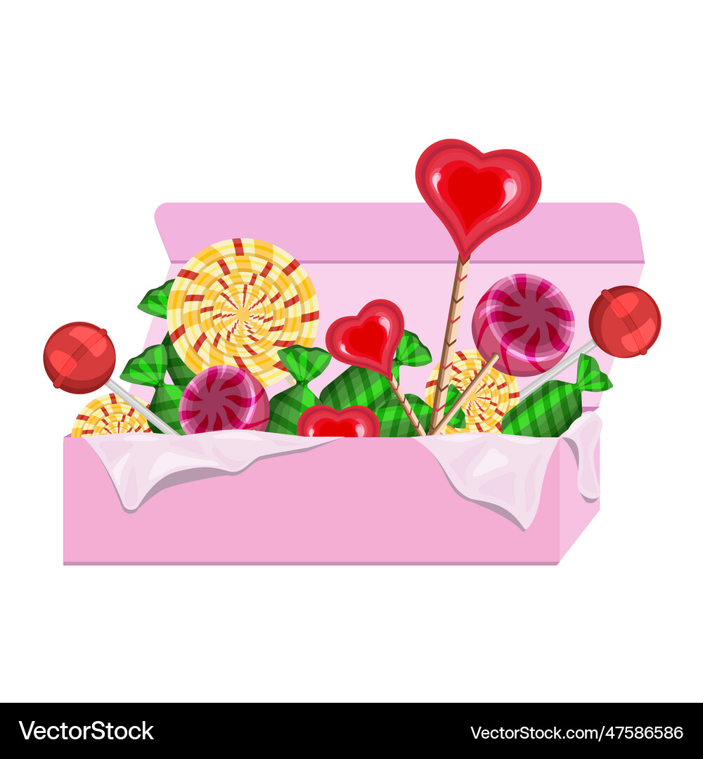 Candies lollipopssweets in a box Royalty Free Vector Image
