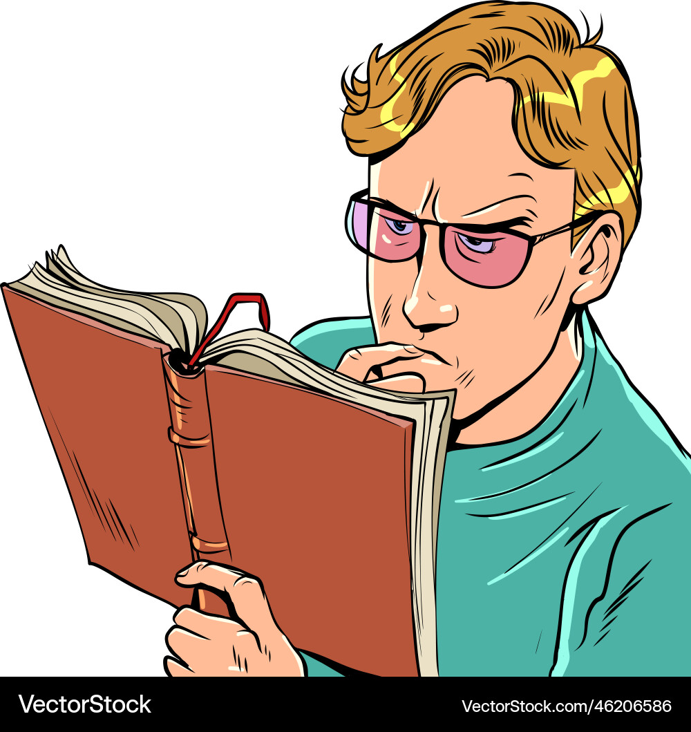Careful study of materials serious attitude Vector Image