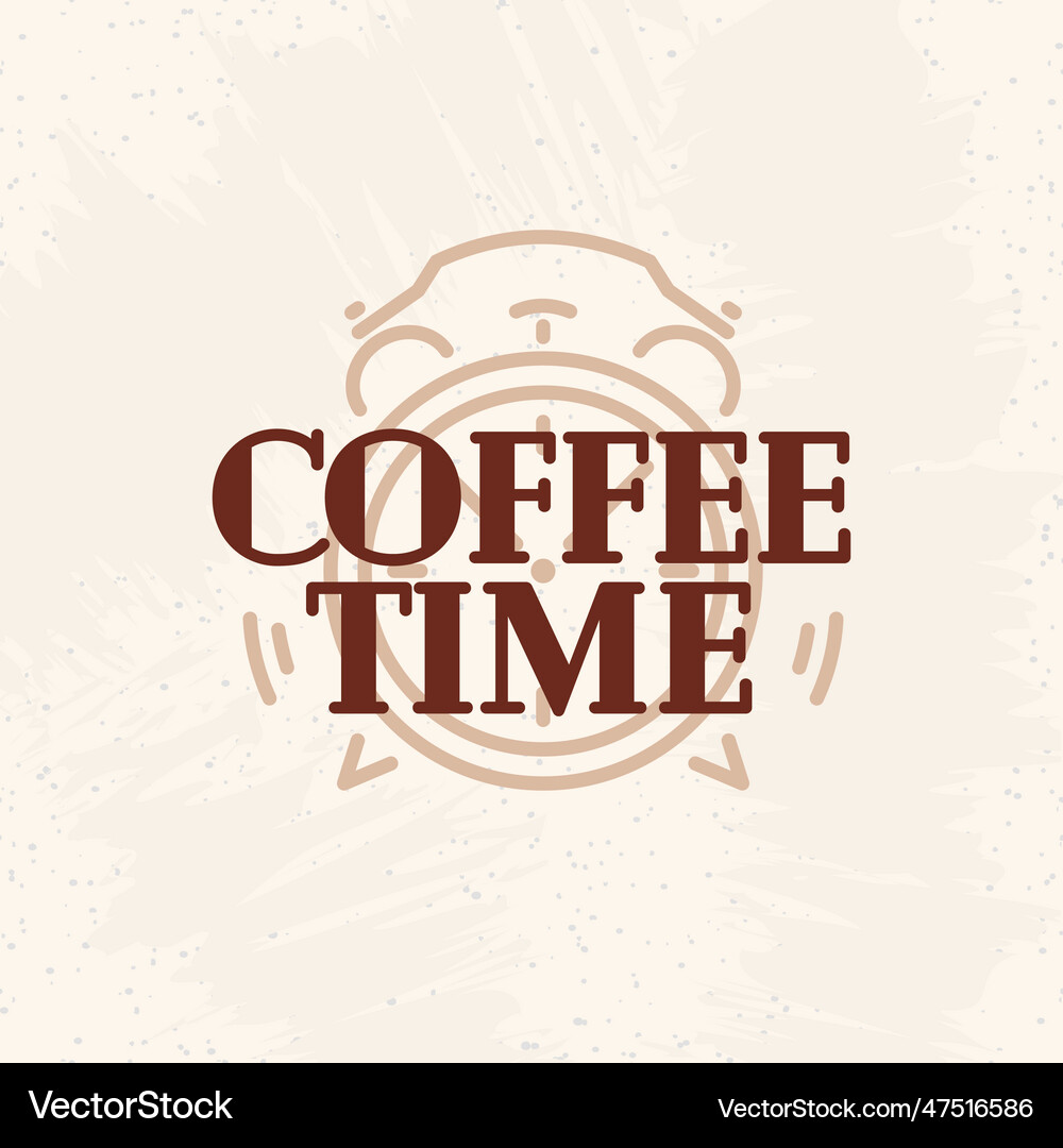 Coffee time logo with clock brown color line style