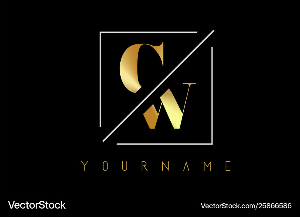 Cw golden letter logo with cutted and intersected Vector Image