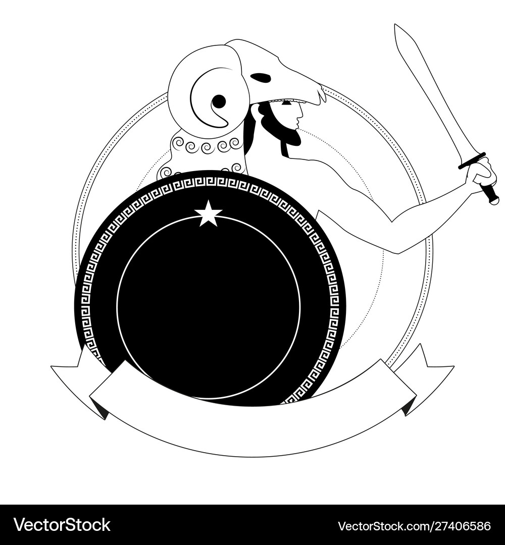 Greek hero with a beard wearing ram coat sword Vector Image