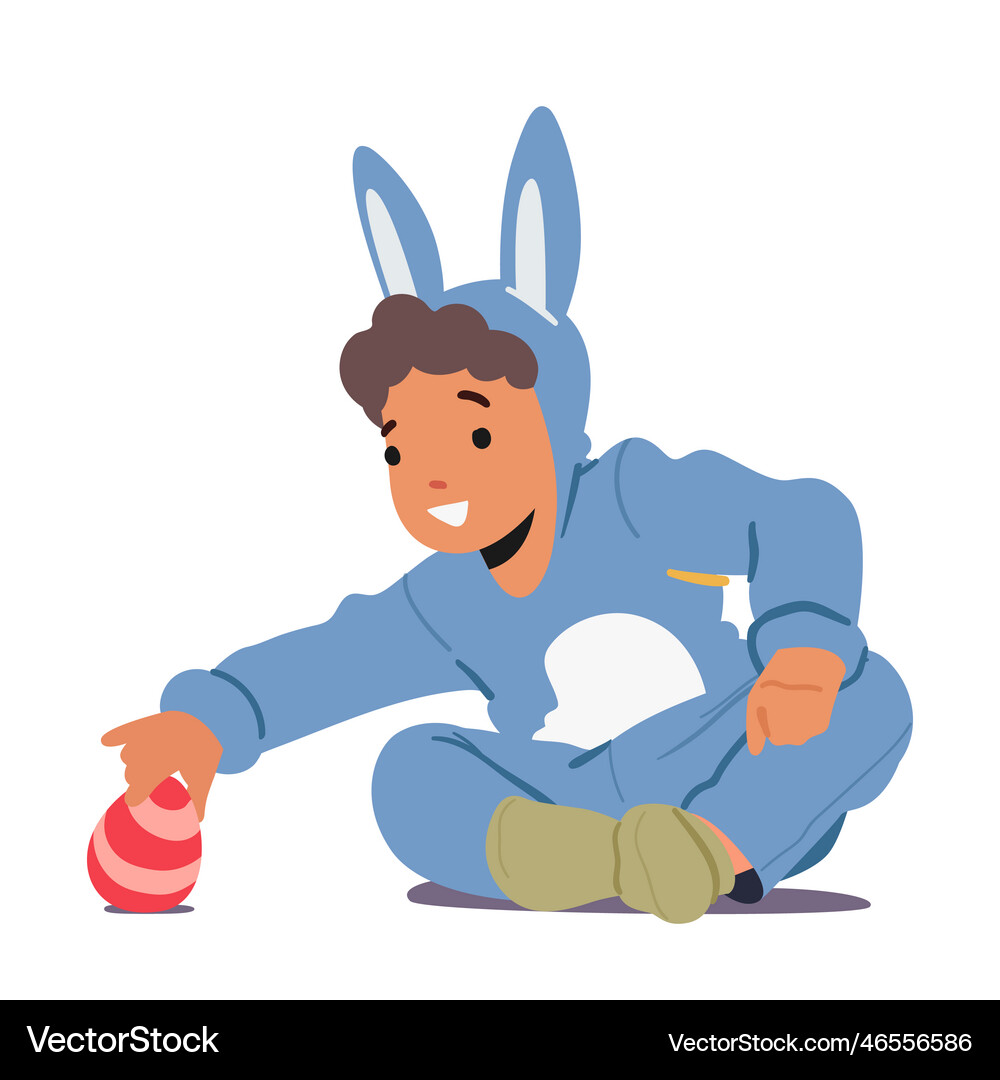 Little boy wear rabbit costume picking brightly Vector Image